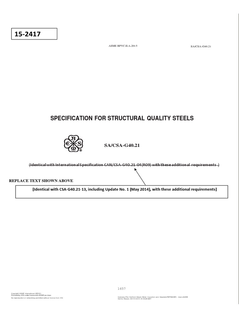 Specification For Structural Quality Steels: SA/CSA-G40.21 | PDF ...