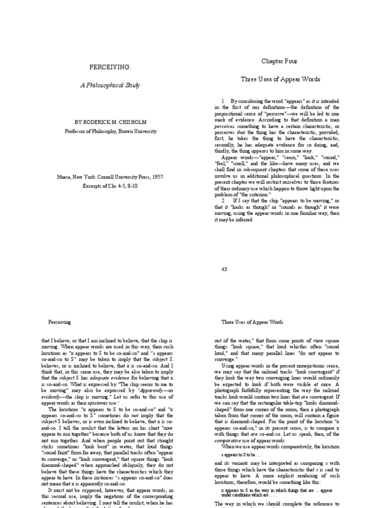 Roderick Chisholm Perceiving Excerpts | PDF | Perception | Proposition