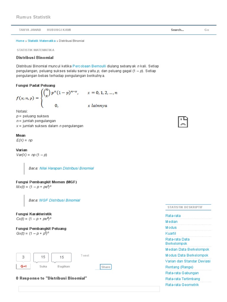 Distribusi Binomial - Rumus Statistik | PDF