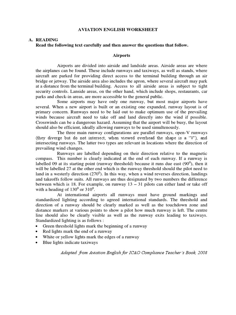 Aviation English Worksheet | PDF | Airport | Runway