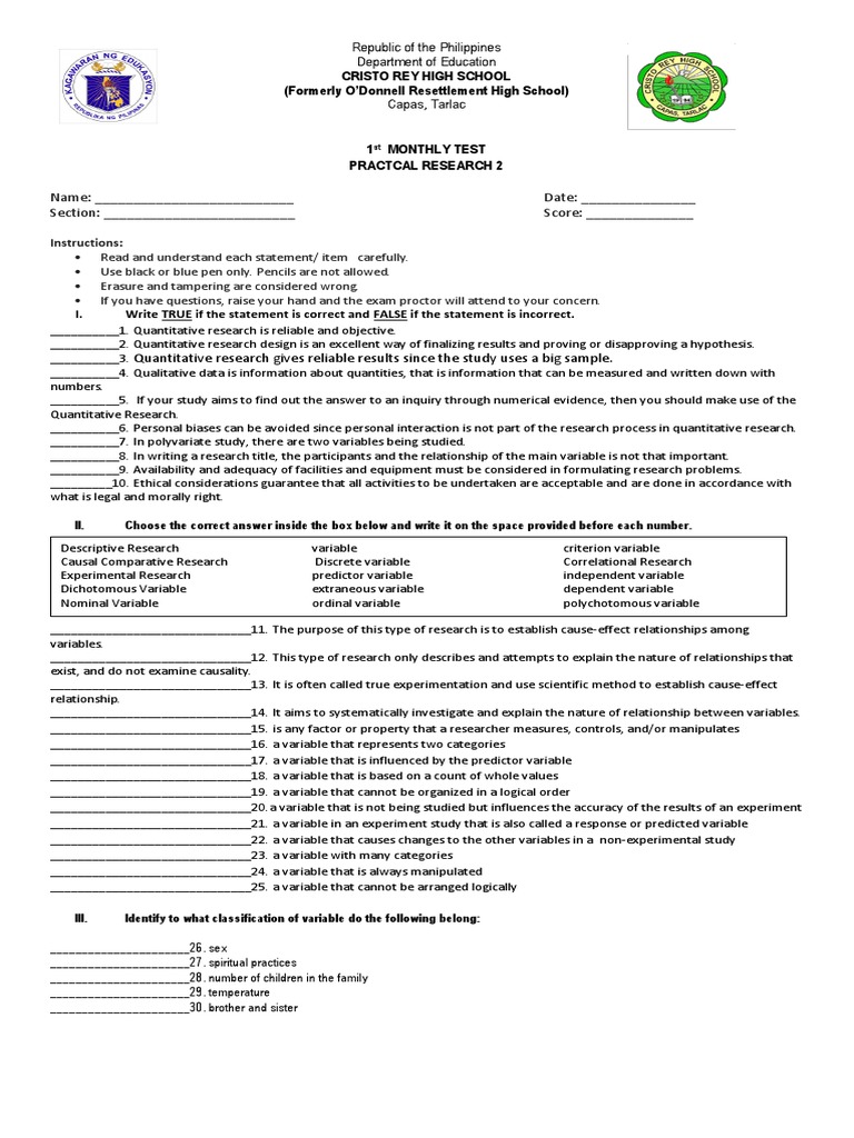Monthly Test PR2 | PDF | Dependent And Independent Variables | Experiment