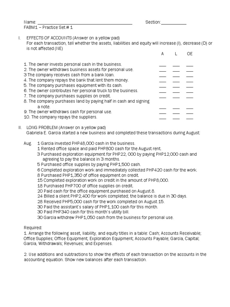 FABM Problems | PDF | Financial Transaction | Credit