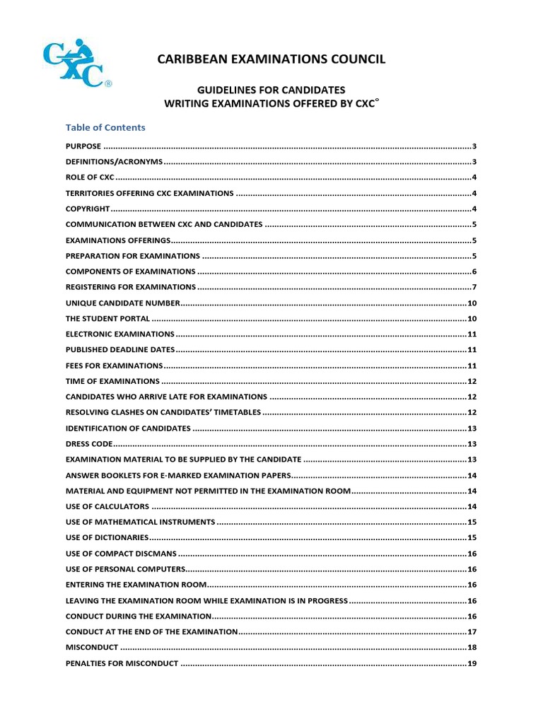 Caribbean Examinations Council: Guidelines For Candidates Writing ...