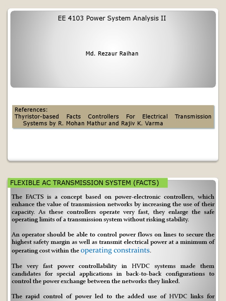 EE 4103 Power System Analysis II: Md. Rezaur Raihan | PDF | Capacitor ...