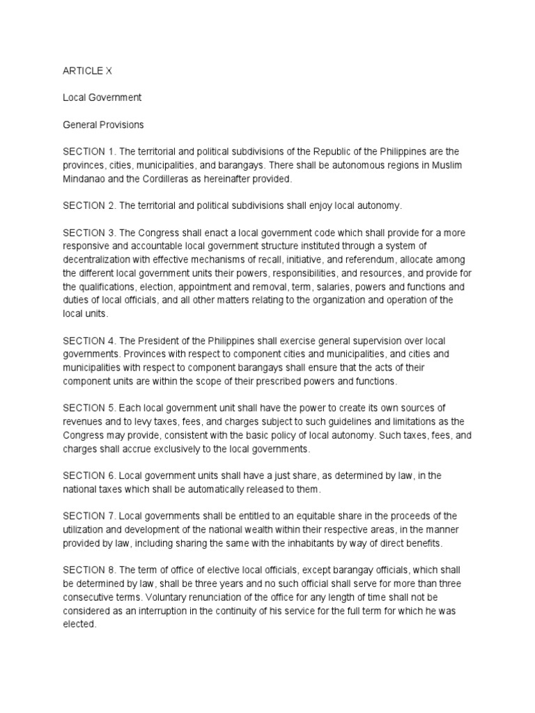 Article X | PDF | Local Government | Constitutional Law