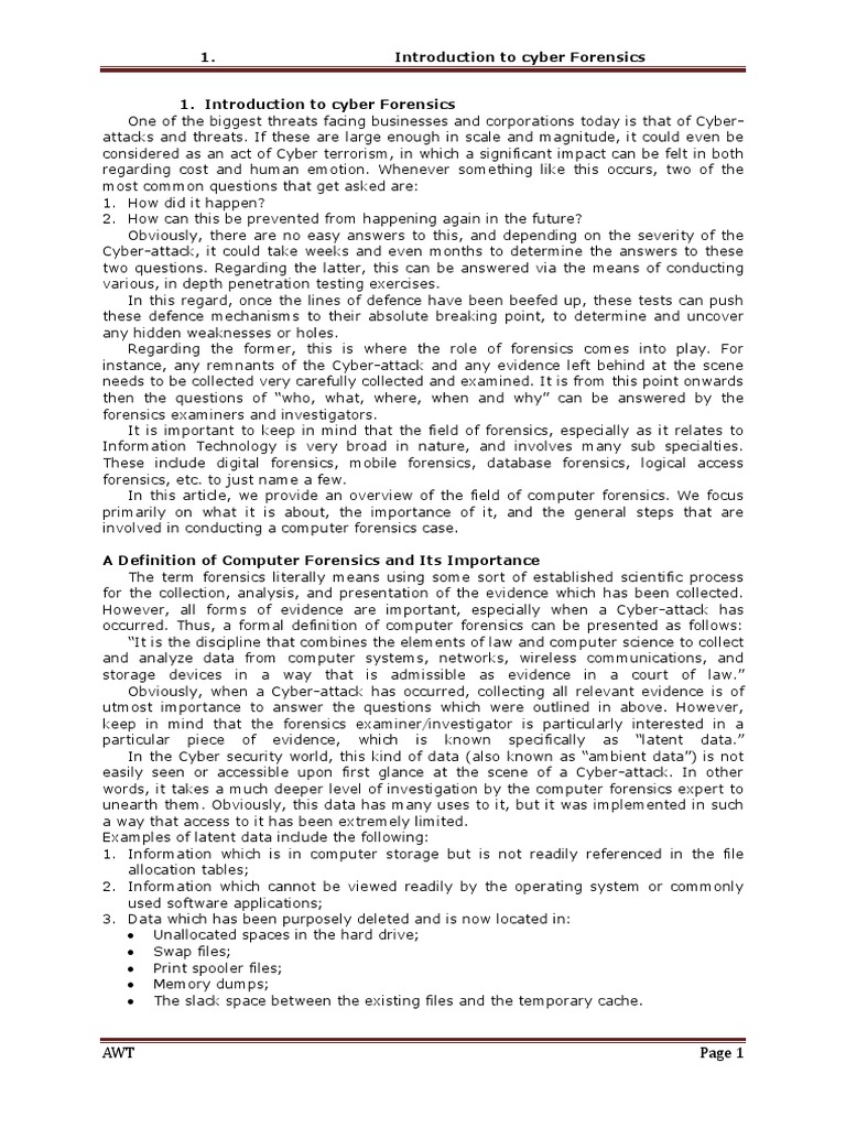 1 Introduction To Cyber Forensics | PDF | Computer Forensics | Hypothesis