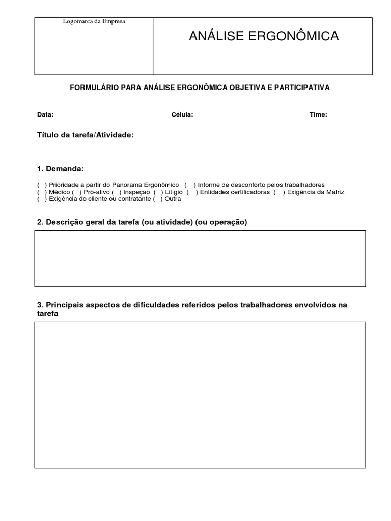 Formulario AET - Modelo - Word | Download grátis PDF | Tempo | Fatores humanos e Ergonomia