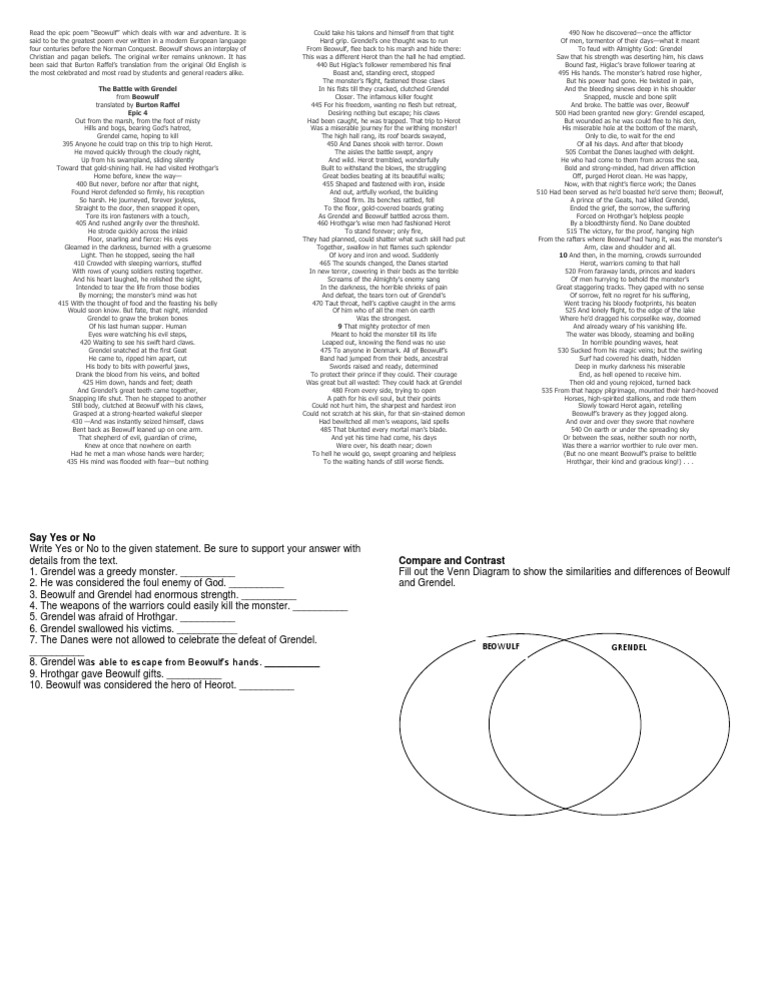 The Battle With Grendel Epic 4 | Download Free PDF | Beowulf | English ...