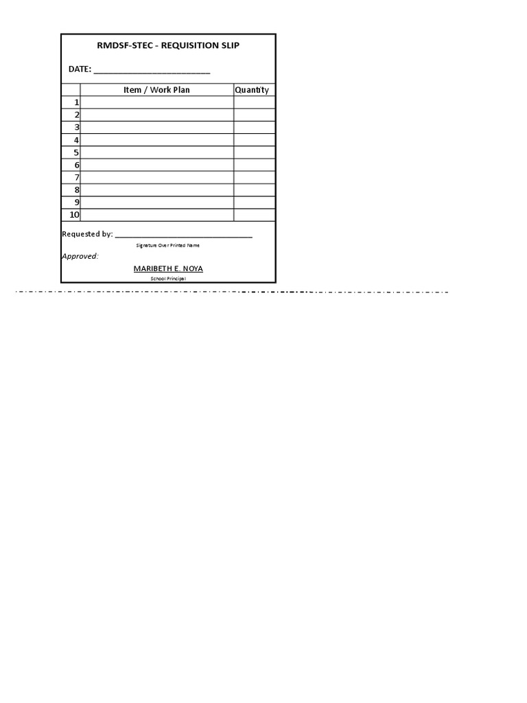 Rmdsf-Stec - Requisition Slip: DATE: - Item / Work Plan Quantity 1 2 3 ...