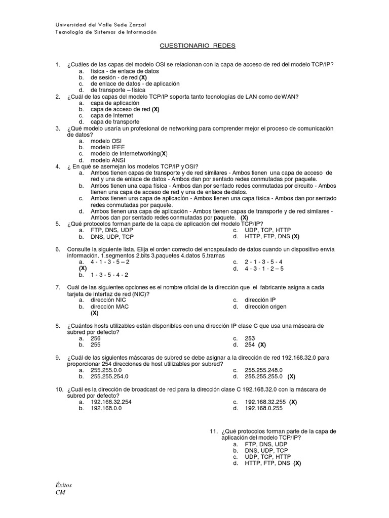 Cuestionario Redes | PDF | Conmutador de red | Modelo osi