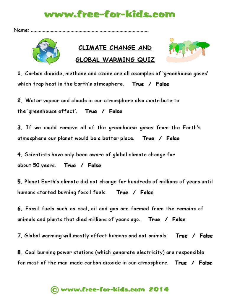Environment Quiz - Climate Change and Global Warming | PDF | Global ...