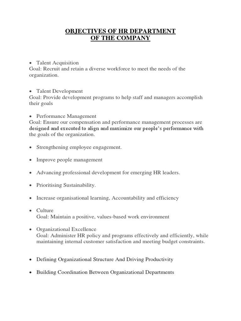 Objectives, JD and Kra of HR Head | PDF | Human Resources | Employment