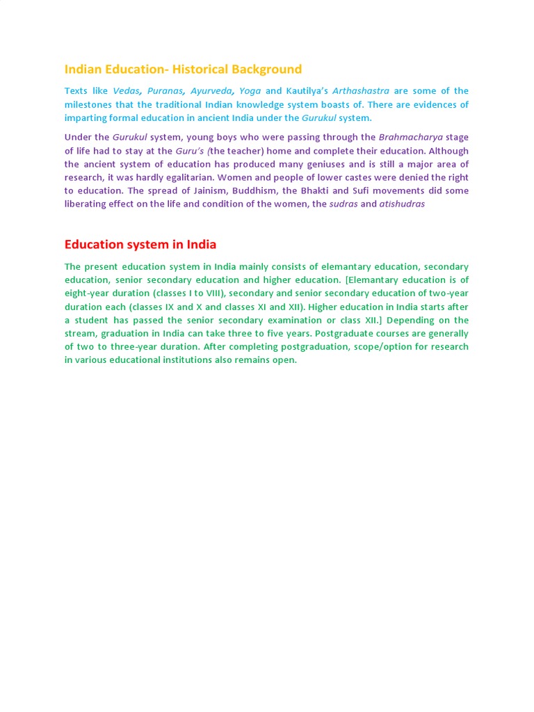 Indian Education-Historical Background: Education System in India | PDF ...