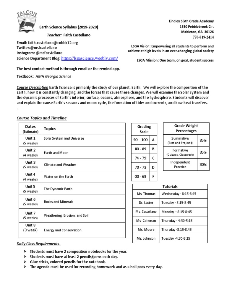 Science Syllabus 2019-2020 | PDF | Homework | Earth