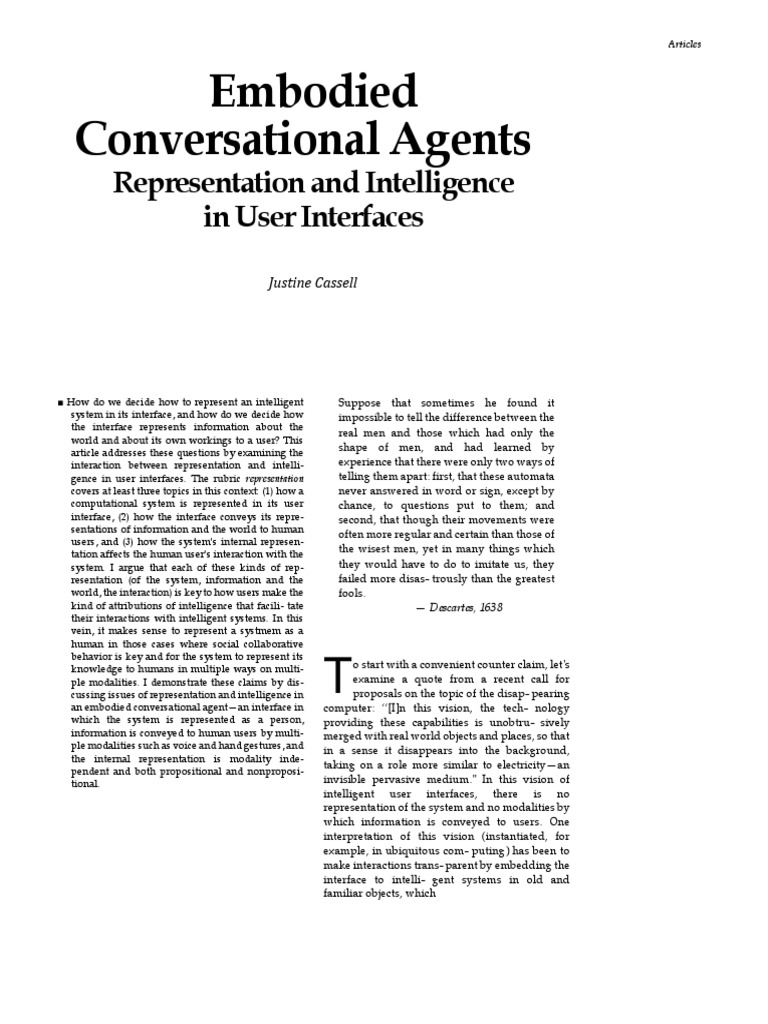 Embodied Conversational Agents | PDF | Gesture | Nonverbal Communication