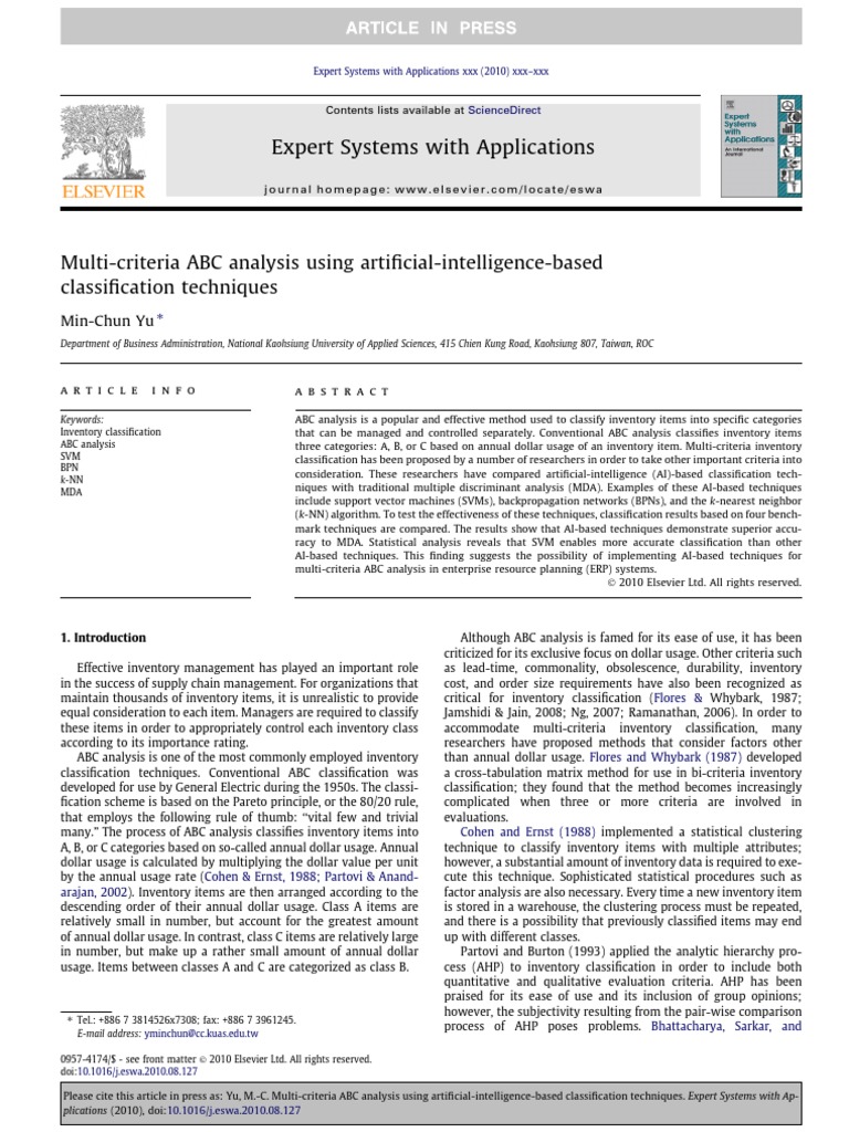 Multi-Criteria ABC Analysis Using Artificial-Intelligence Based Classification Techniques | PDF ...