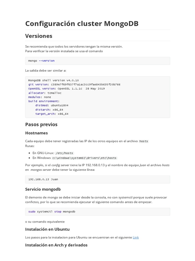 MongoDB Cluster Configuración | PDF | Mongo Db | Arquitectura de software