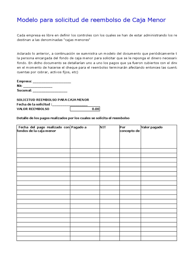 Modelo Reembolso Caja Menor 2019 | PDF