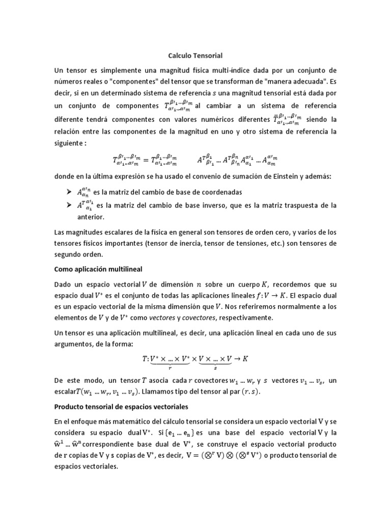 Calculo Tensorial Calculo | PDF | Tensor | Vector Euclidiano