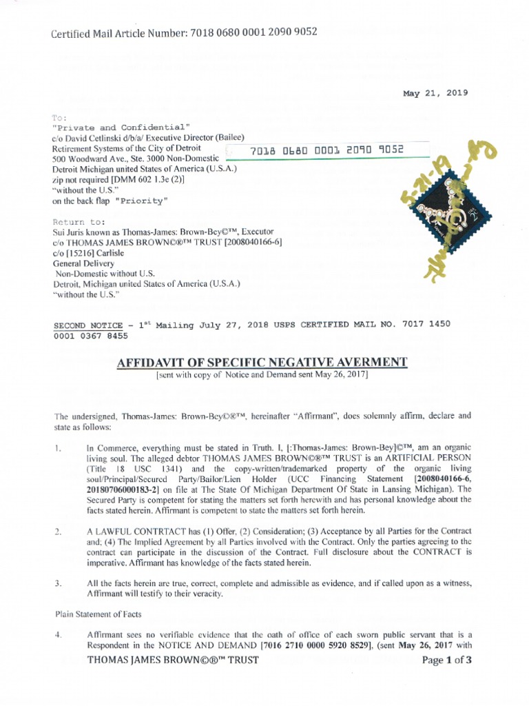 70180680000120909052 Affidavit of Specific Negative Averment Pfrs