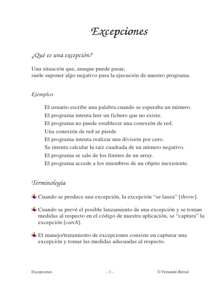 Manejo de Excepciones | PDF | Java (lenguaje de programación ...