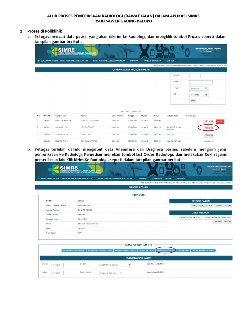 Alur Proses Pemeriksaan Radiologi Dalam Aplikasi Simrs | PDF