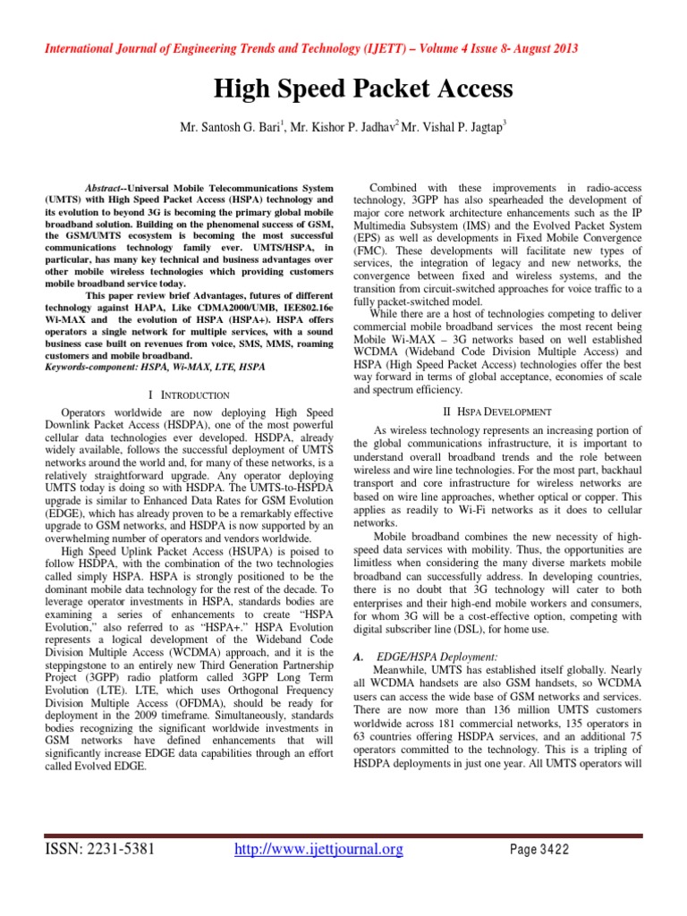 High Speed Packet Access: Mr. Santosh G. Bari, Mr. Kishor P. Jadhav Mr ...