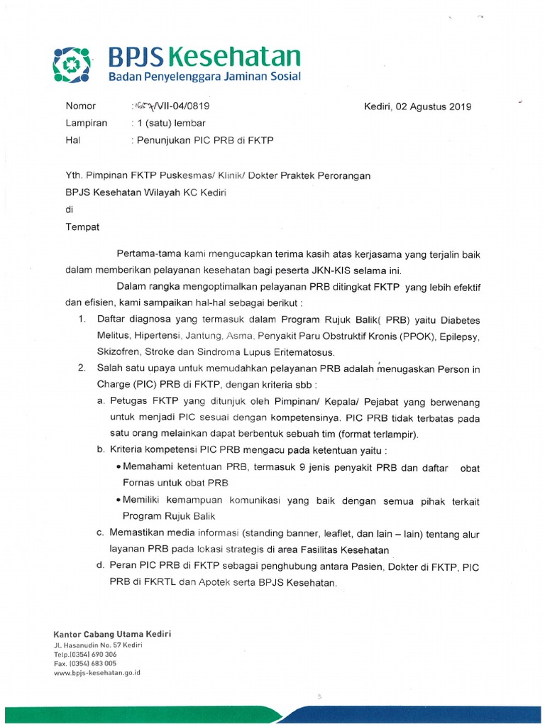 Surat Penunjukan Pic PRB Di FKTP | PDF
