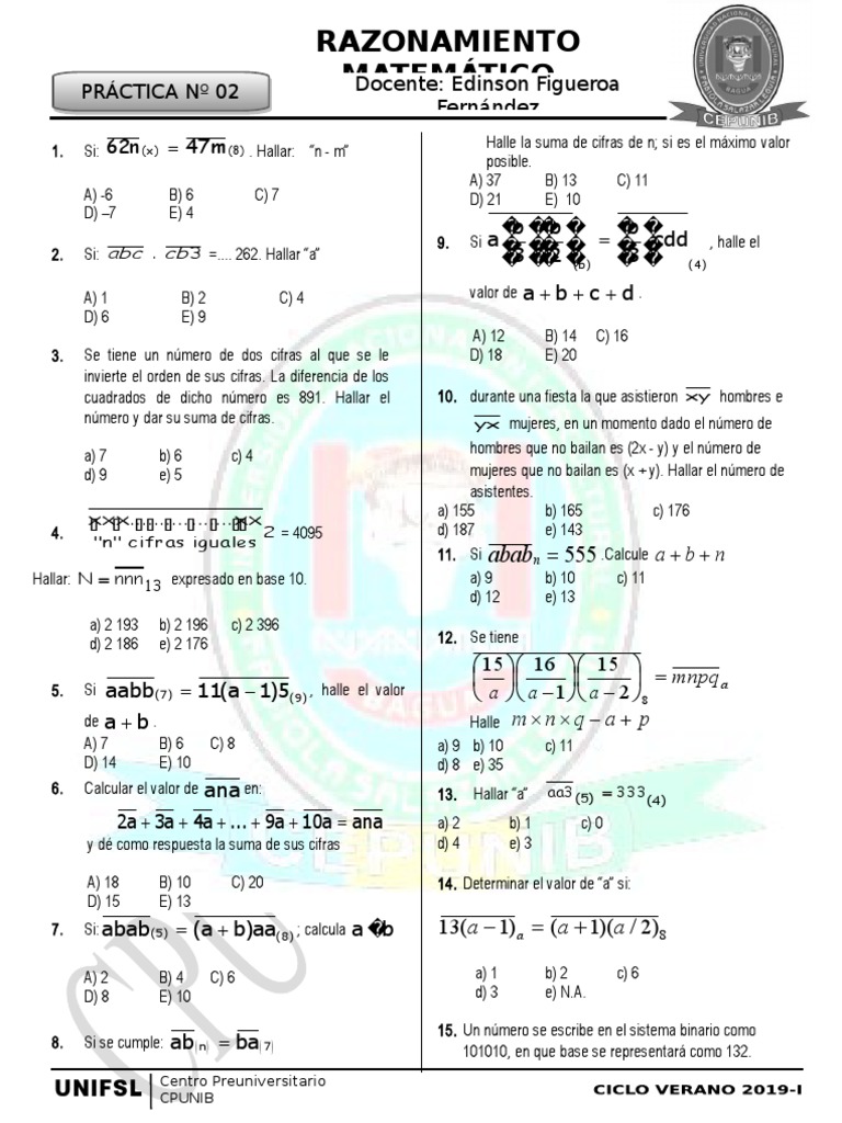 Raz. Mate. Practica 2 | PDF | Codificaciones | Notación