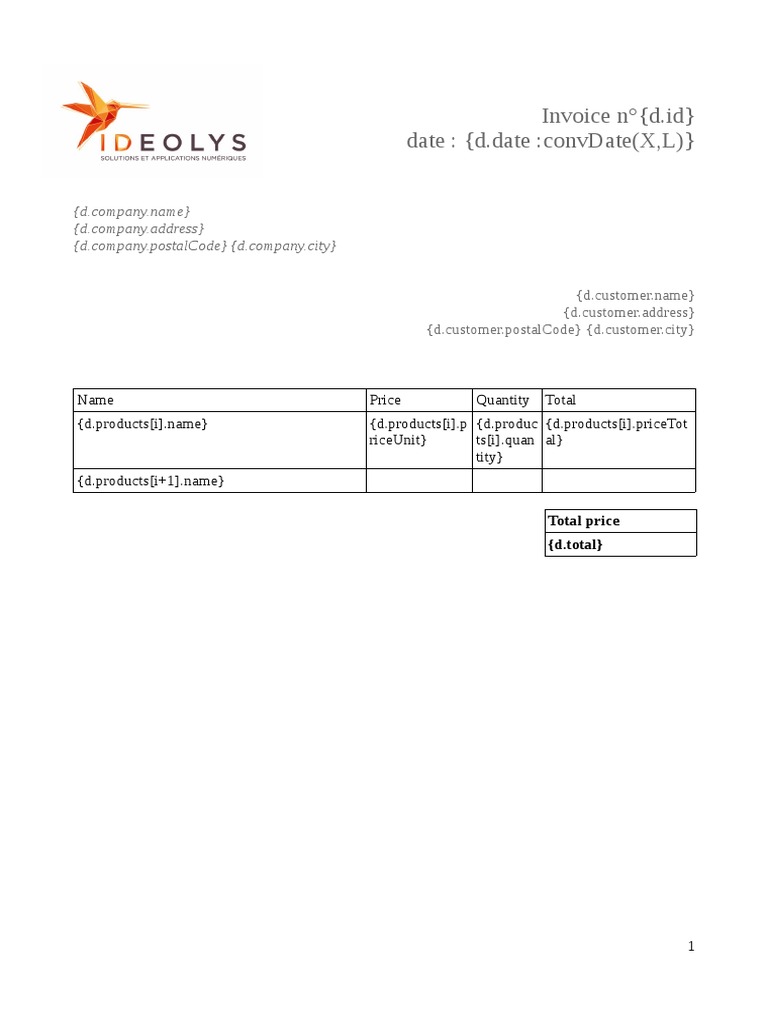 Invoice N° (D.Id) Date: (D.Date:Convdate (X, L) ) | PDF