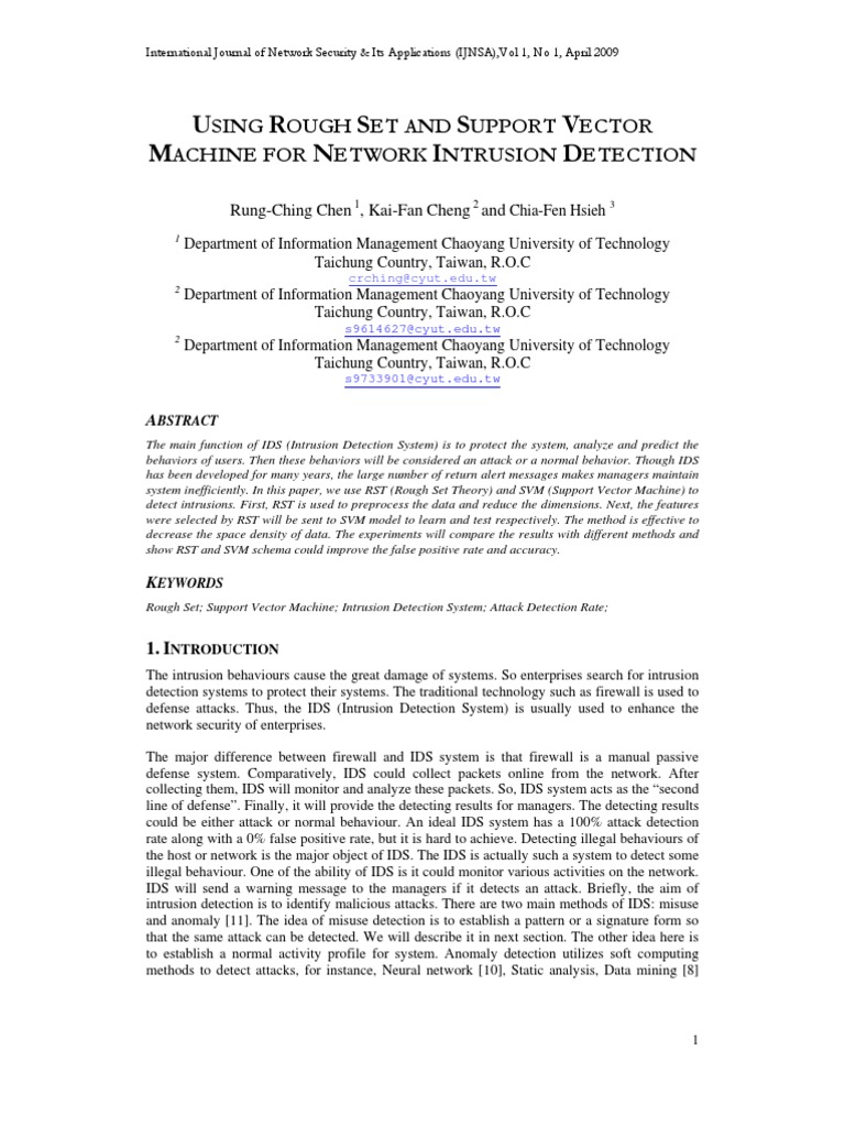 Using Rough Set and Support Vector Machine For Network Intrusion Detection | PDF