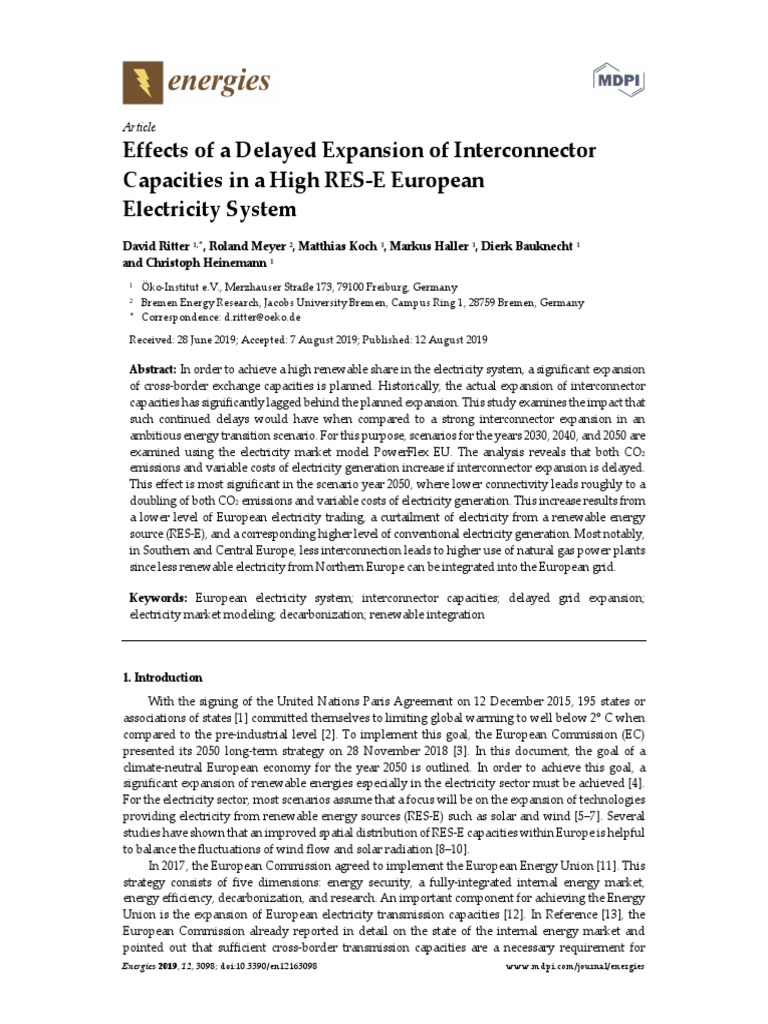 Effects of A Delayed Expansion of Interconnector Capacities in A High ...