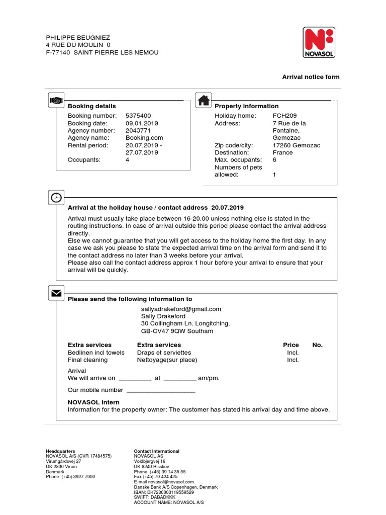 Arrival Notice Form: Headquarters Contact International | PDF | Banking ...