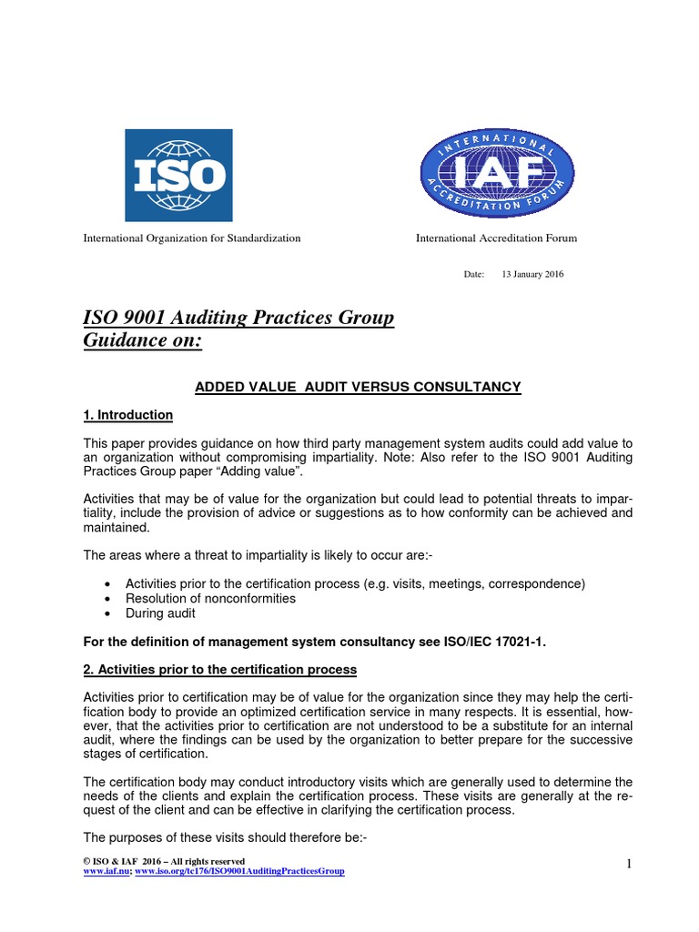 ISO 9001 Auditing Practices Group Guidance On:: Added Value Audit ...