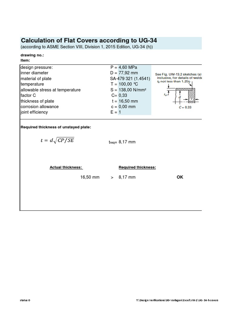 UG-34 Flat Covers Calculation Guide | PDF