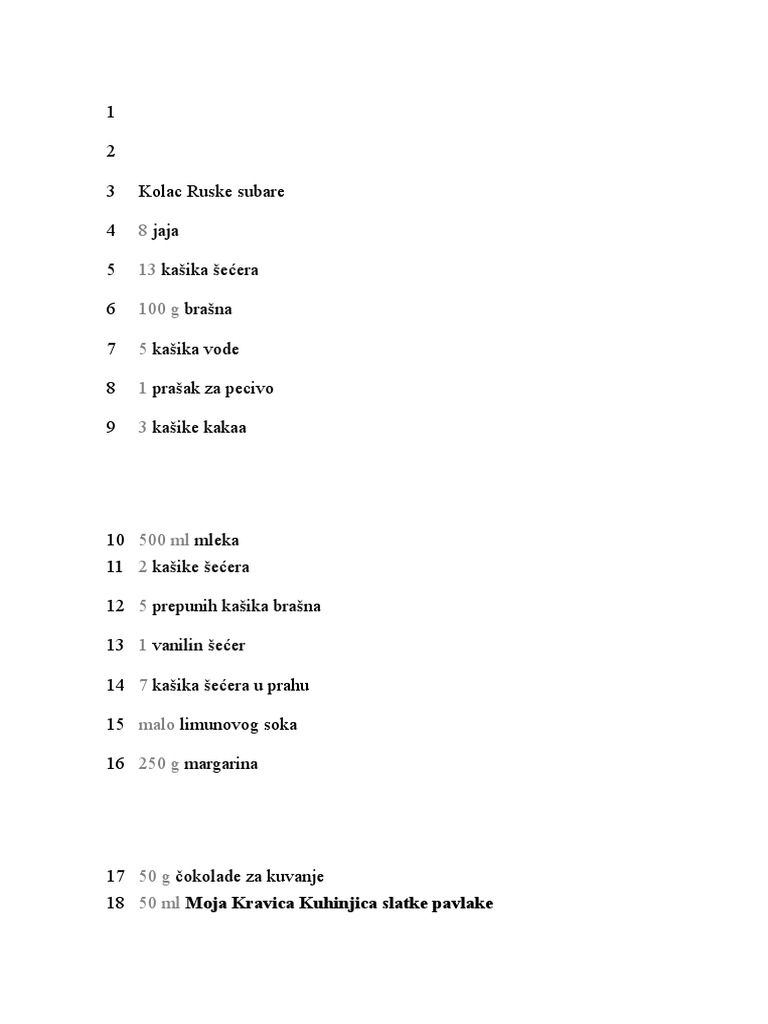 Kolac Ruske Subare | PDF