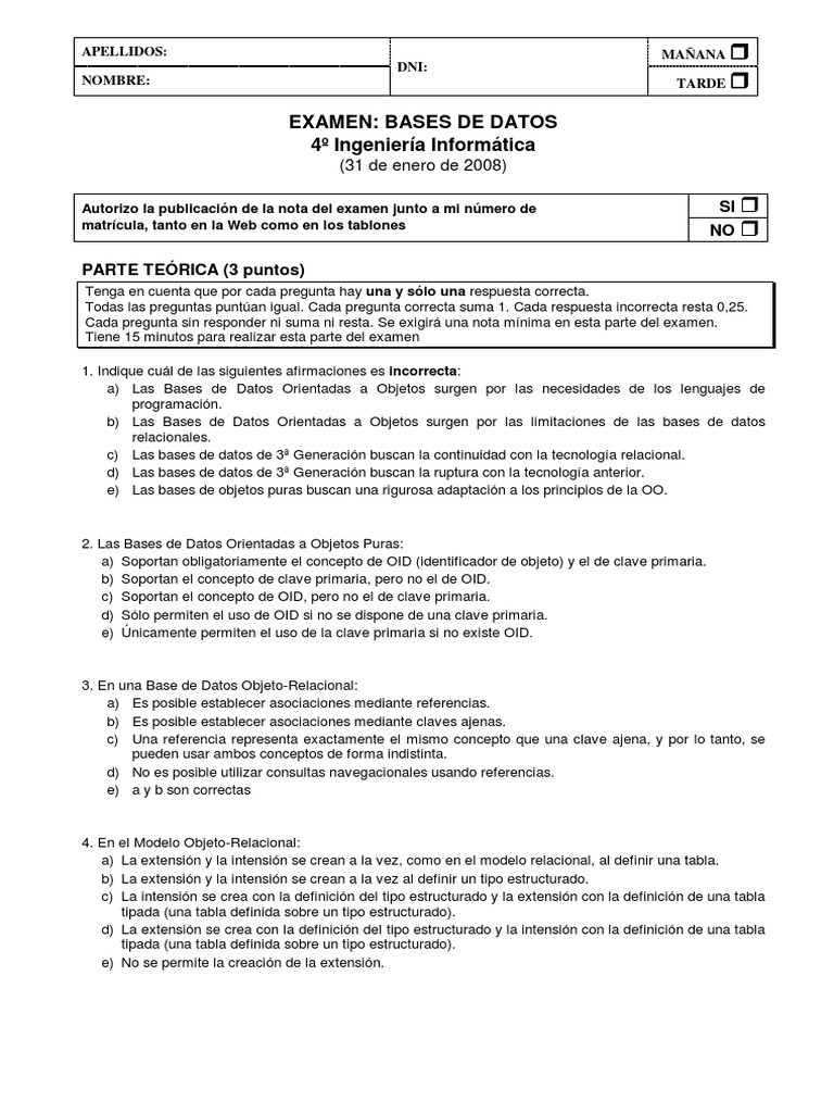 Examen Bases de Datos | PDF | Xml | SQL