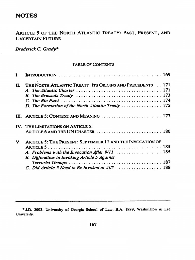 Article 5 of The North Atlantic Treaty - Past Present and Uncert | PDF ...