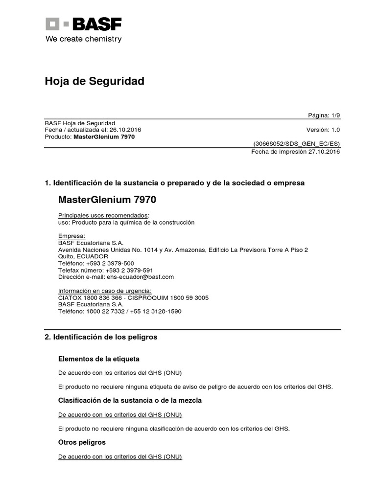 Master Glenium 7970 | PDF | Toxicidad | Agua