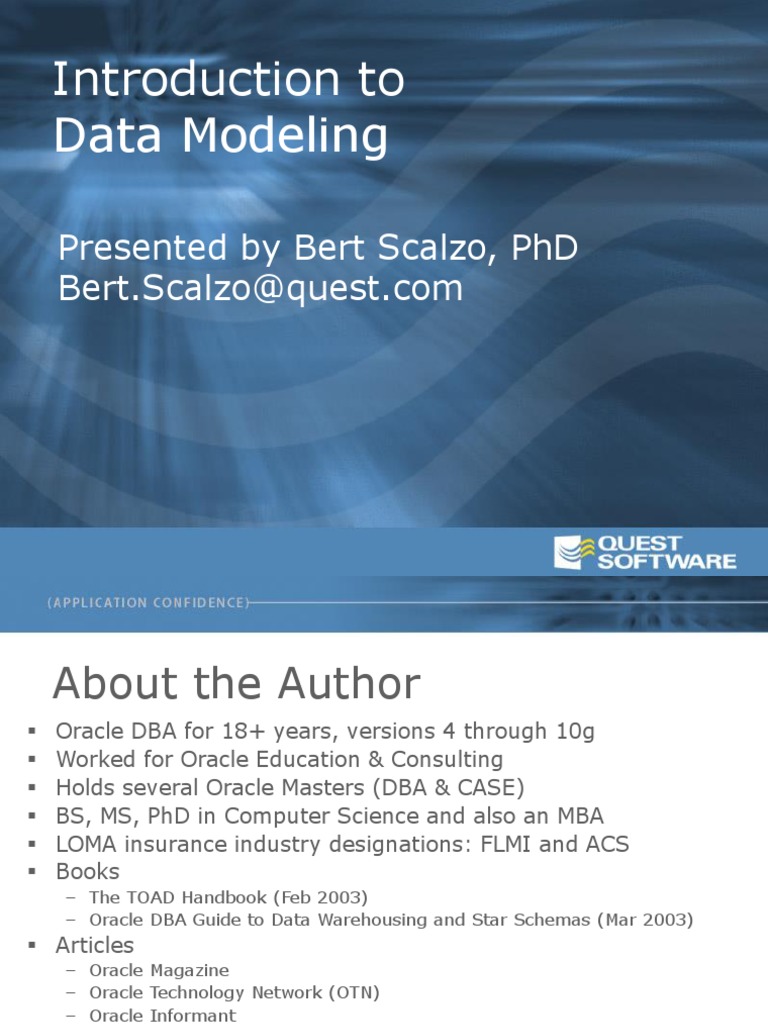 Introduction To Data Modeling: Presented by Bert Scalzo, PHD | PDF | Conceptual Model | Data Model