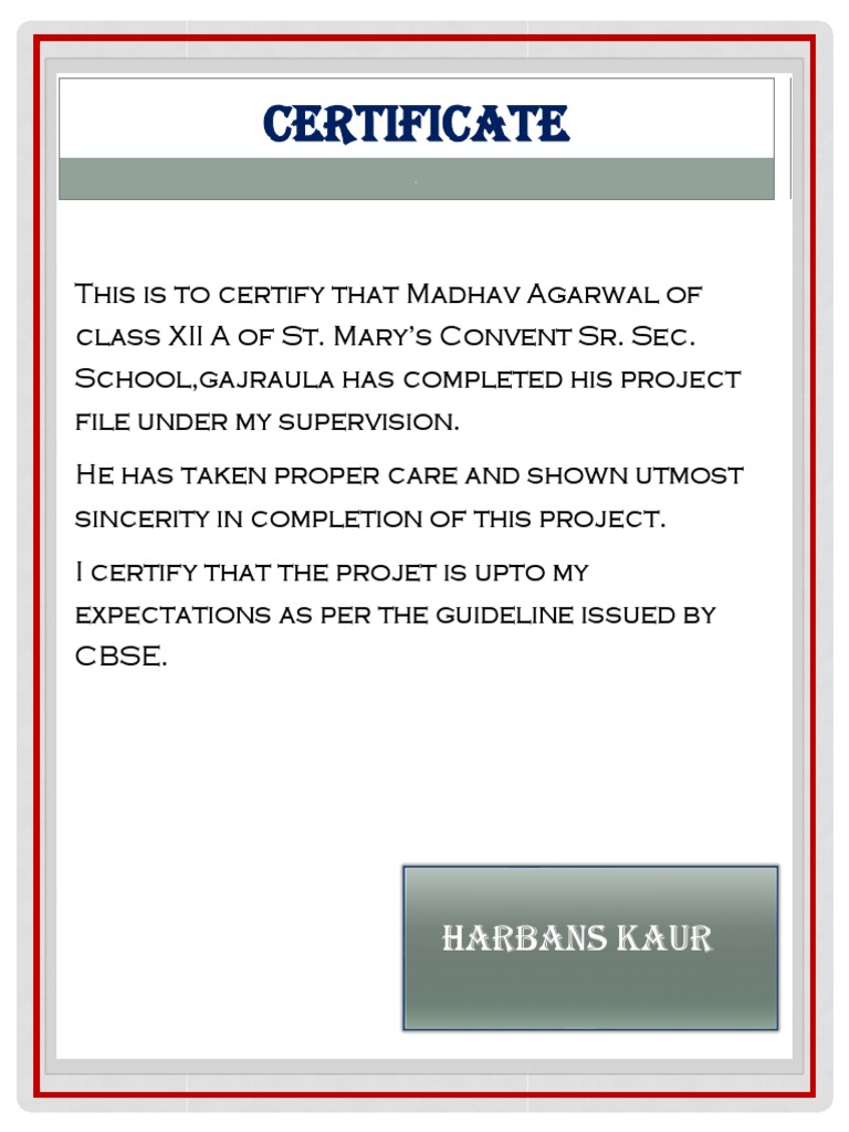 Certificate of Project Completion | PDF