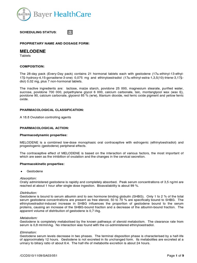 Melodene | PDF | Thrombosis | Combined Oral Contraceptive Pill