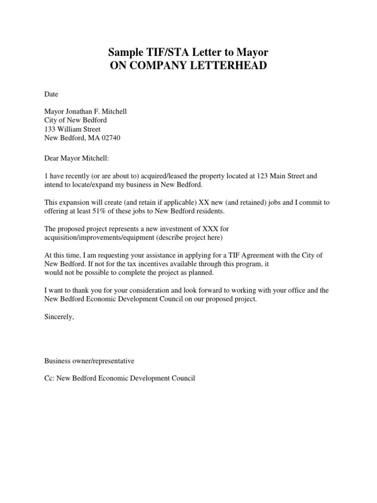 Sample Letter of Intent To Mayor | PDF