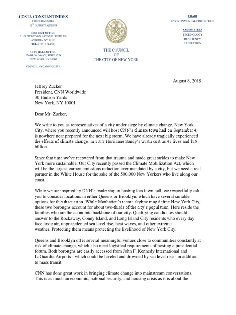 CNN Climate Town Hall Letter | PDF | Queens | New York City