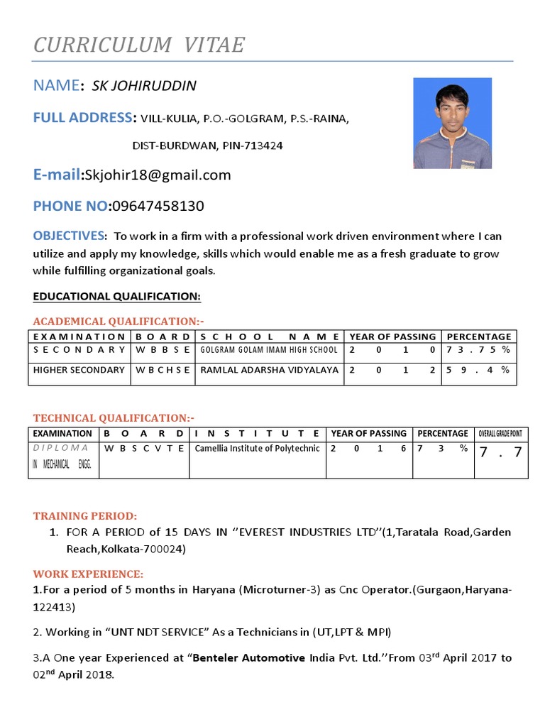 A Well-Rounded Resume: SK Johiruddin's Curriculum Vitae Highlighting ...