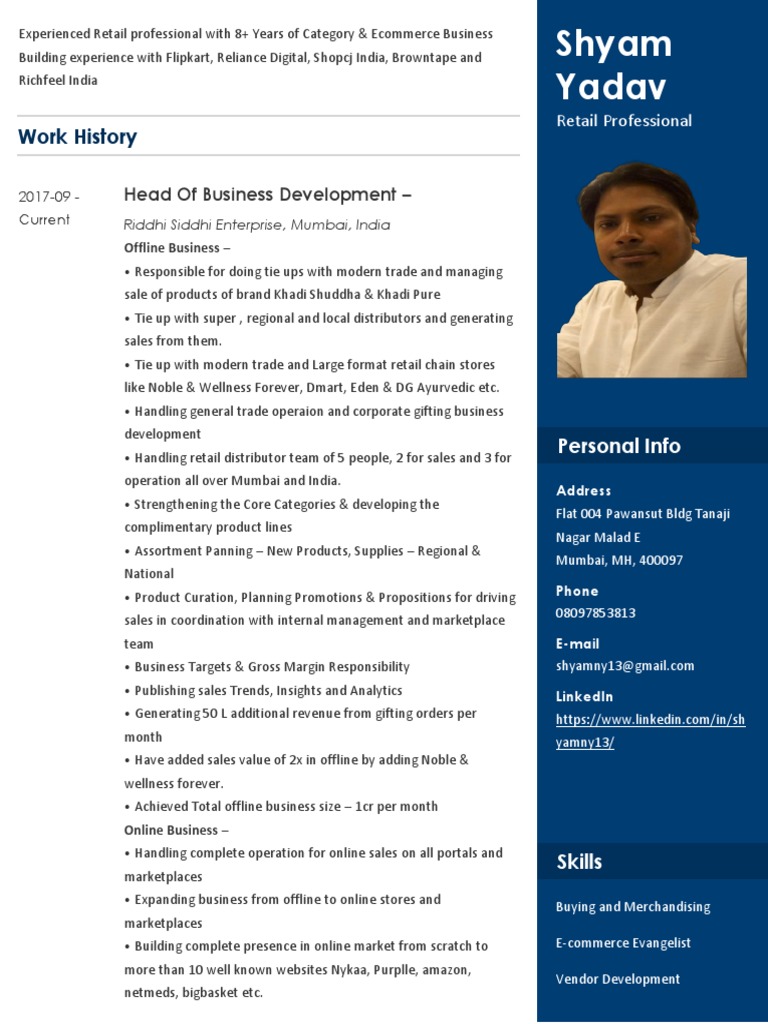 SHYAM YADAV Resume | PDF | Retail | E Commerce