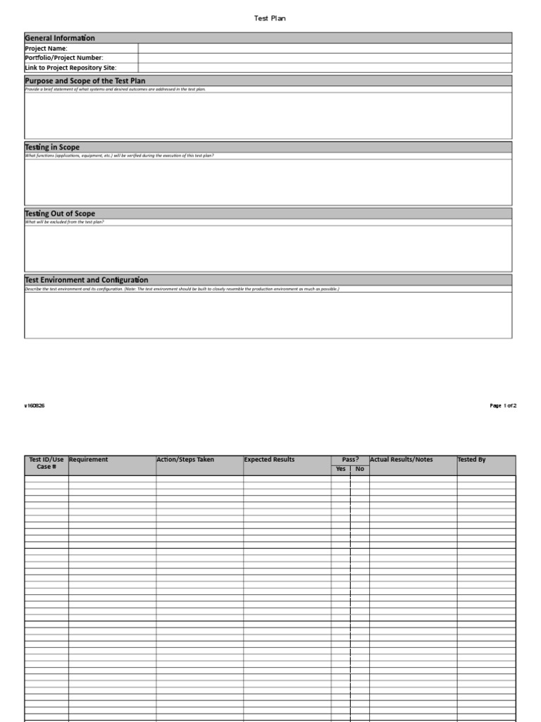Test Plan Template | PDF | Technology & Engineering