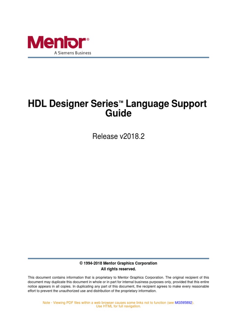 HDL Designer Series™ Language Support Guide Release v2018.2 © 1994-2018 Mentor Graphics ...