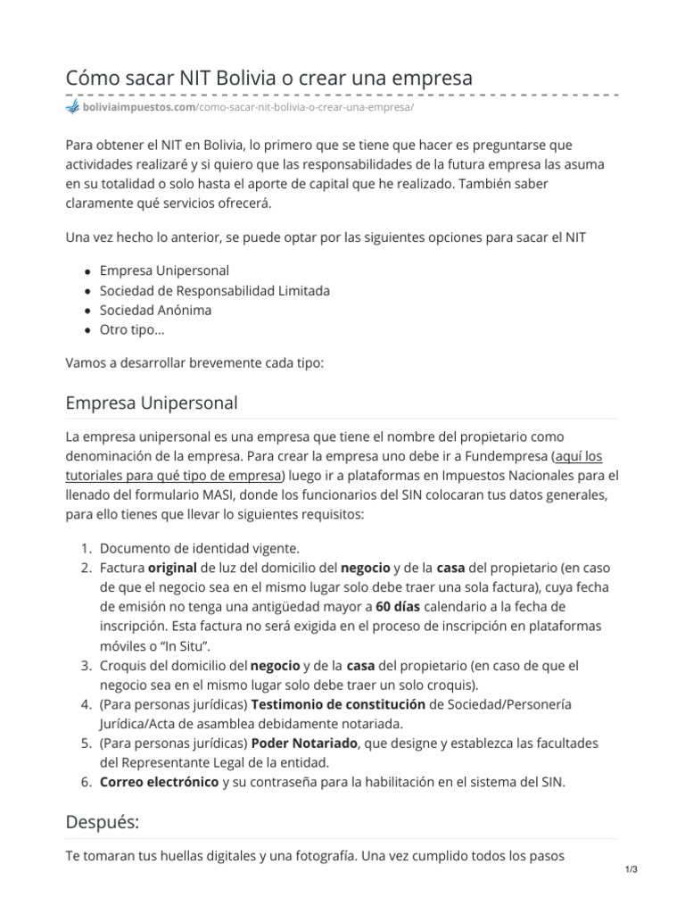 Cómo Sacar NIT Bolivia o Crear Una Empresa | PDF | Gobierno | Business
