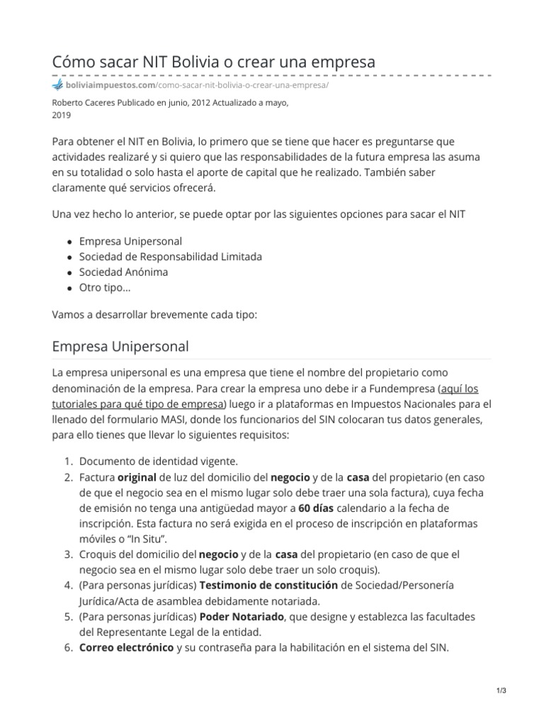 Cómo Sacar NIT Bolivia o Crear Una Empresa | PDF | Gobierno | Business